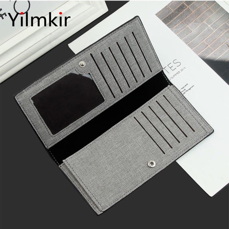 Men's Long Wallet Bifold - Leather & Canvas Minimalist Design with ...
