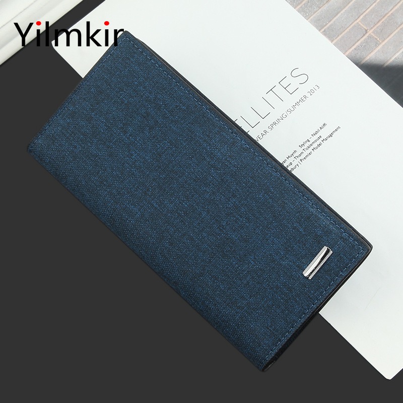 Men's Long Wallet Bifold - Leather & Canvas Minimalist Design with ...