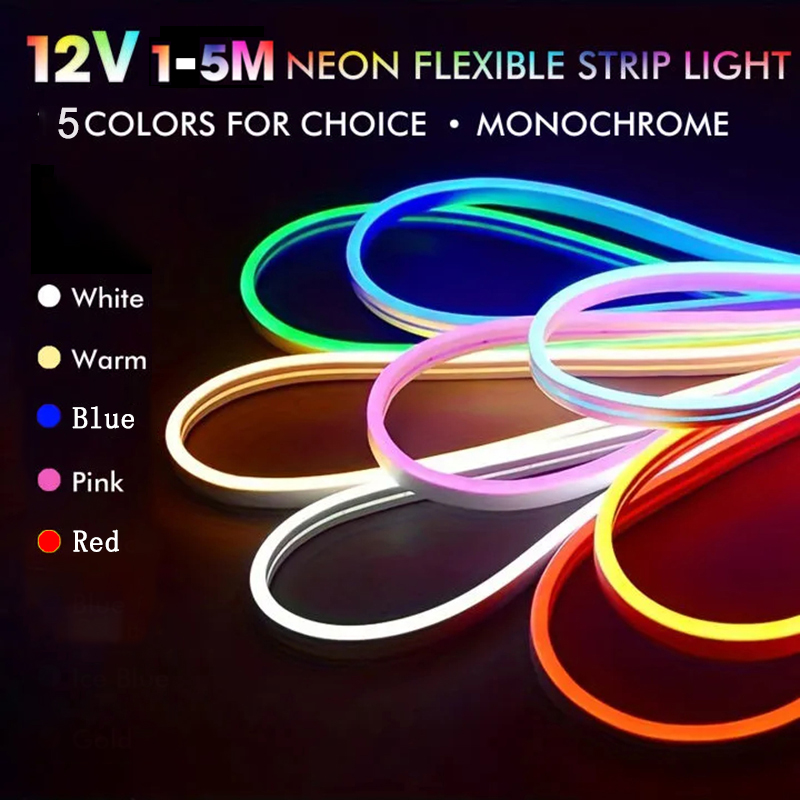 Neon Flexible Strip Light 12V With Adapter LED Neon Lamp 1M 2M 3M 4M 5M ...