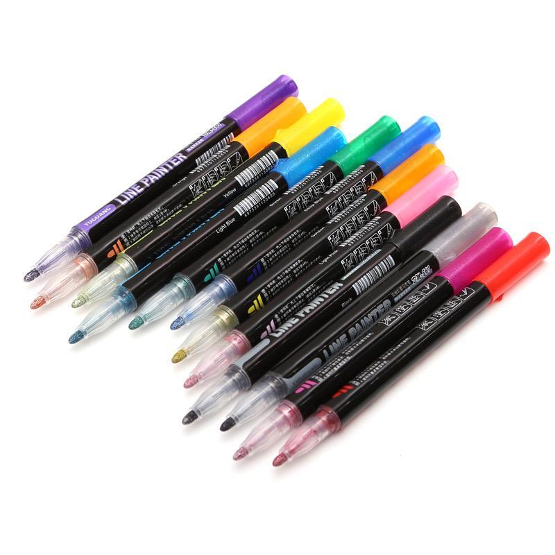 Kit 8/12 Outline Marker Pen Metallic Double Line Art Contour Pen ...