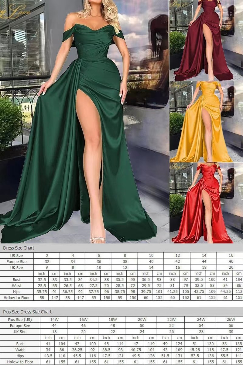 Group Evening Dress Banquet High Slit Sexy Long Skirt One-Shoulder ...