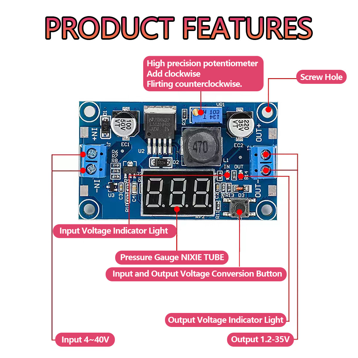999DIY LM2596 LM2596s DC-DC Buck Step Down Converter with 7 Segment ...