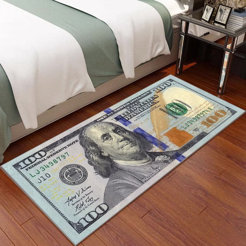 Machine Washable 100 Dollars Banknote Carpet Anti-slip Rubber Back ...