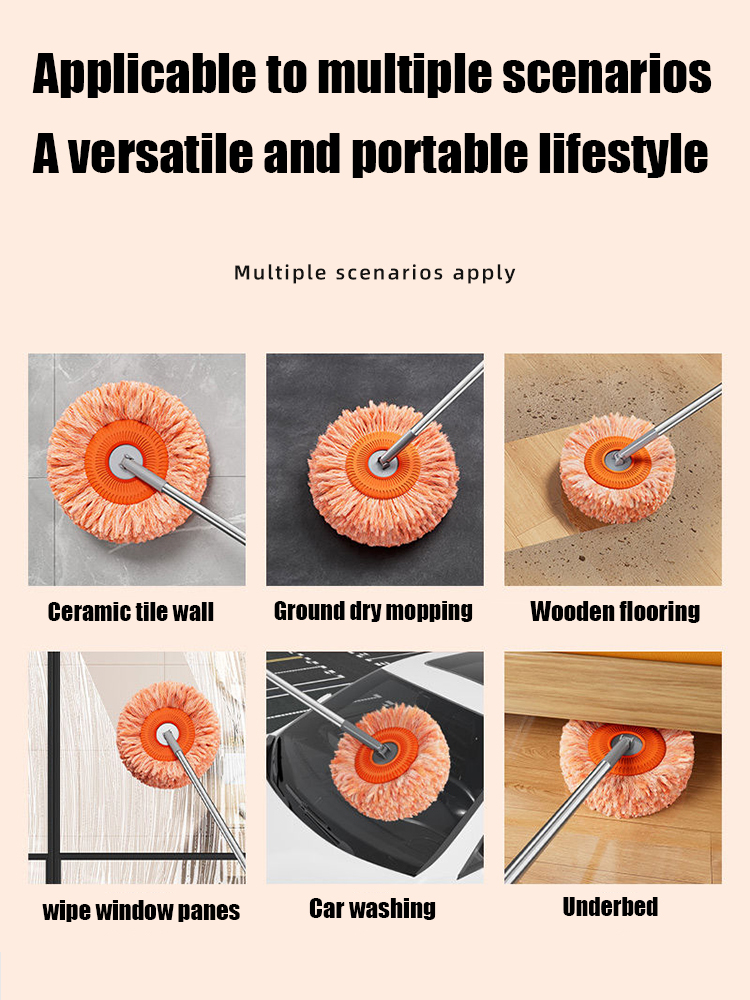 4-in-1 Scalable Multifunctional Round Mop 360 Degree Easy Rotation Microfiber Mop lazy dust ...
