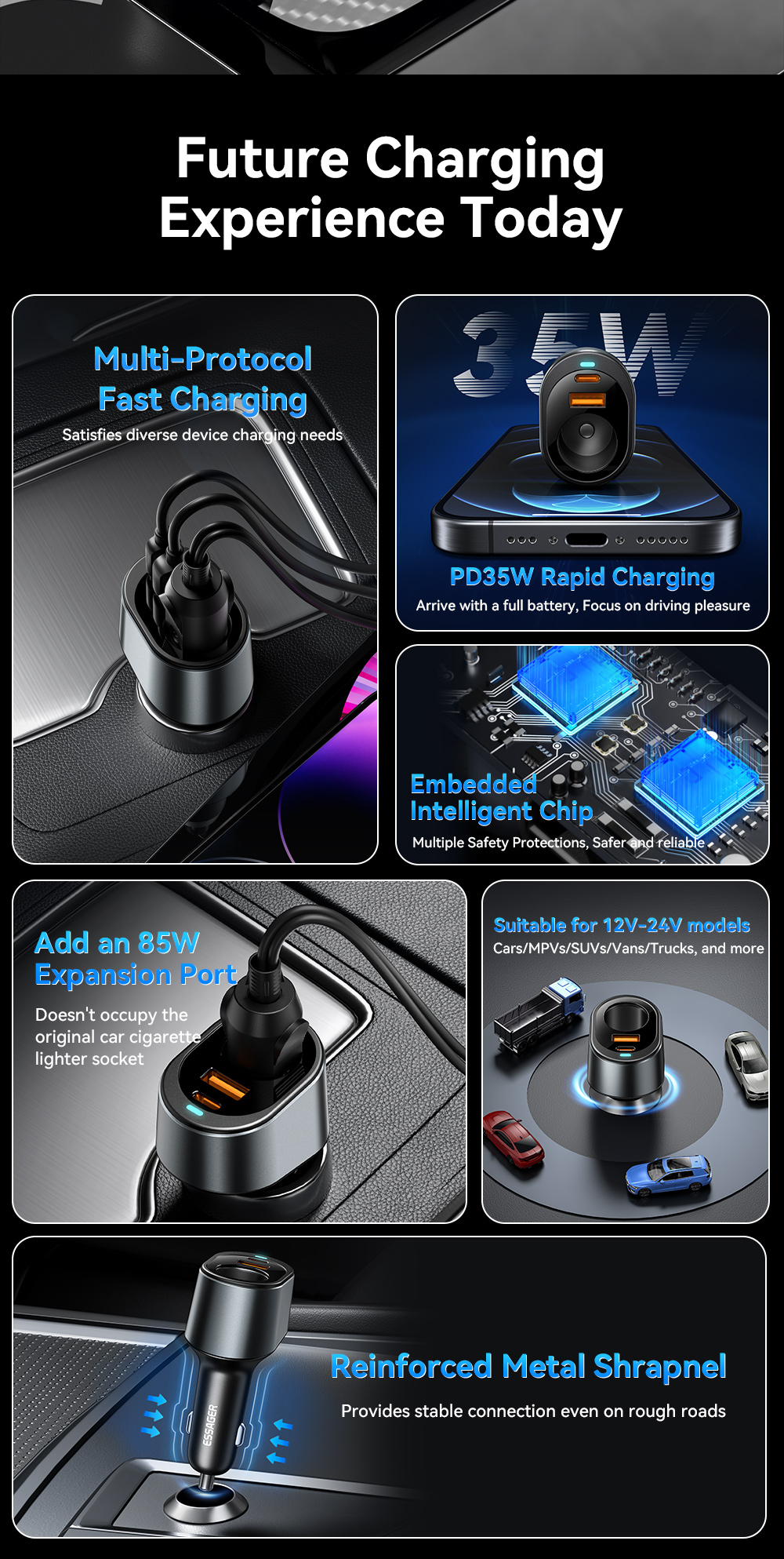 ESSAGER L 120W with cigarette lighter + USB+Type-C Fast charging car ...