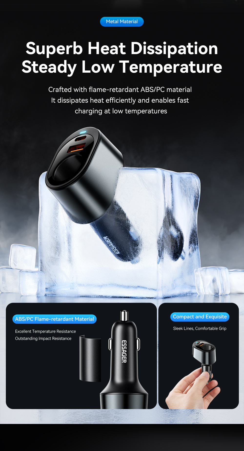 ESSAGER L 120W with cigarette lighter + USB+Type-C Fast charging car ...