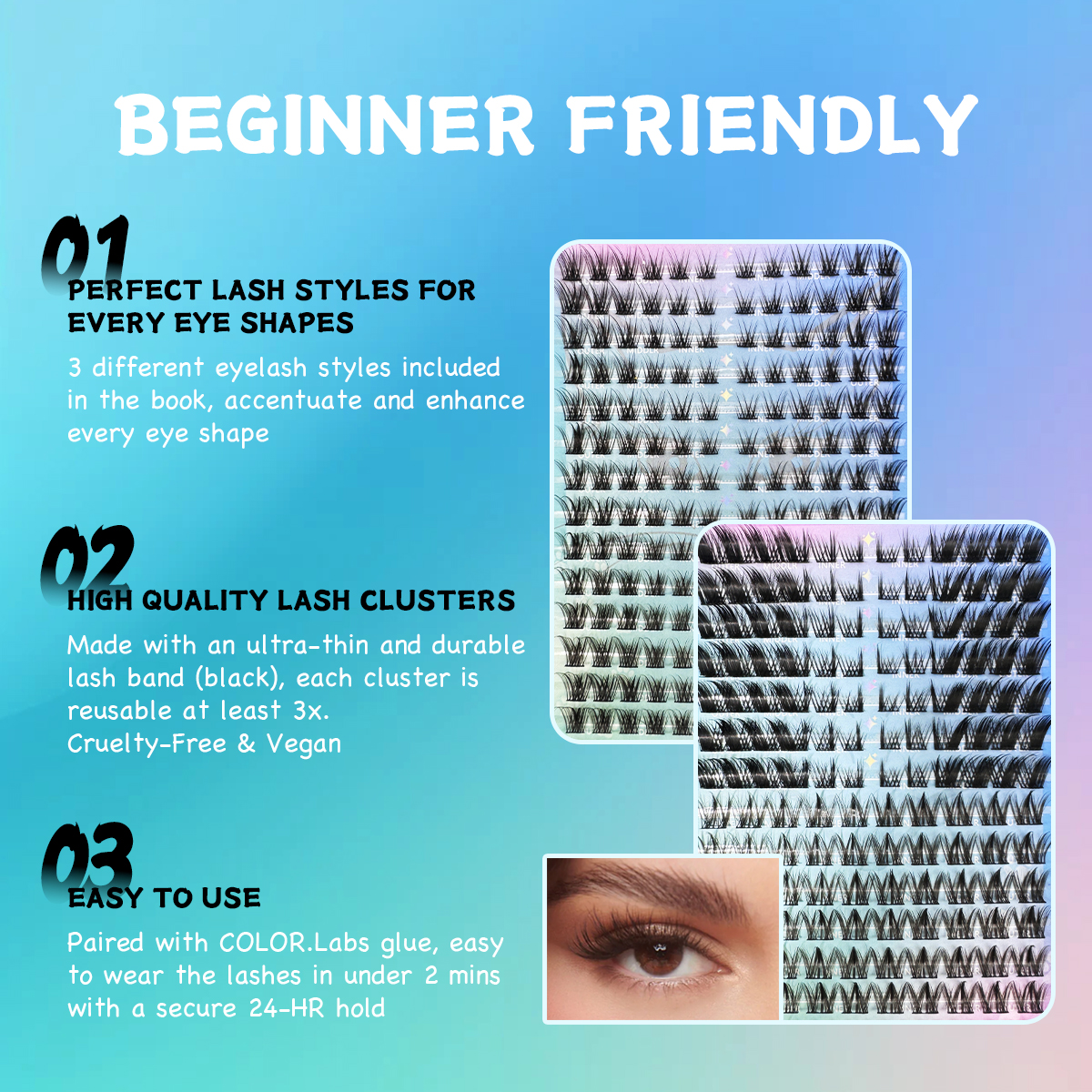 COLOR.labs Cat Fox Eyelash Extensions Wisp Book, 3 Lengths/Styles w ...