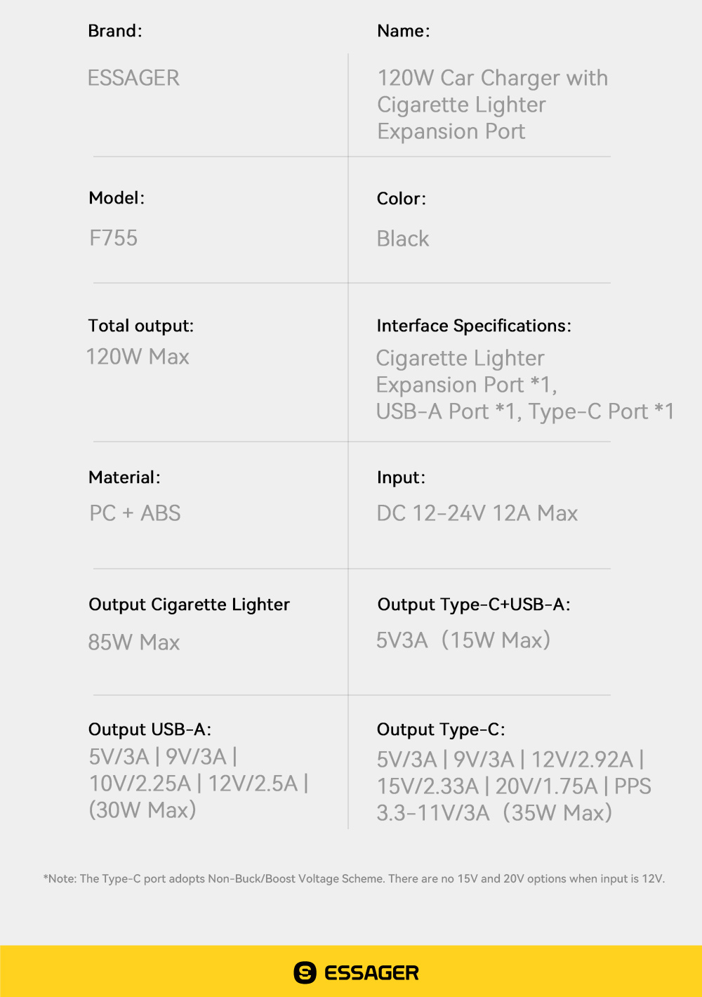 ESSAGER L 120W with cigarette lighter + USB+Type-C Fast charging car ...