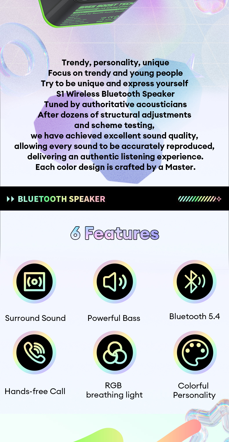 Realfit S1 Bluetooth Mini Speaker, 360 ° Stereo Sound, Excellent Bass ...