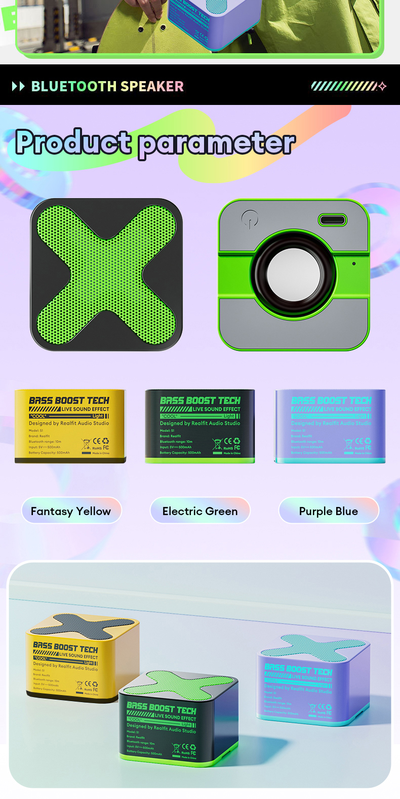 Realfit S1 Bluetooth Mini Speaker, 360 ° Stereo Sound, Excellent Bass, Support Music and Calls ...