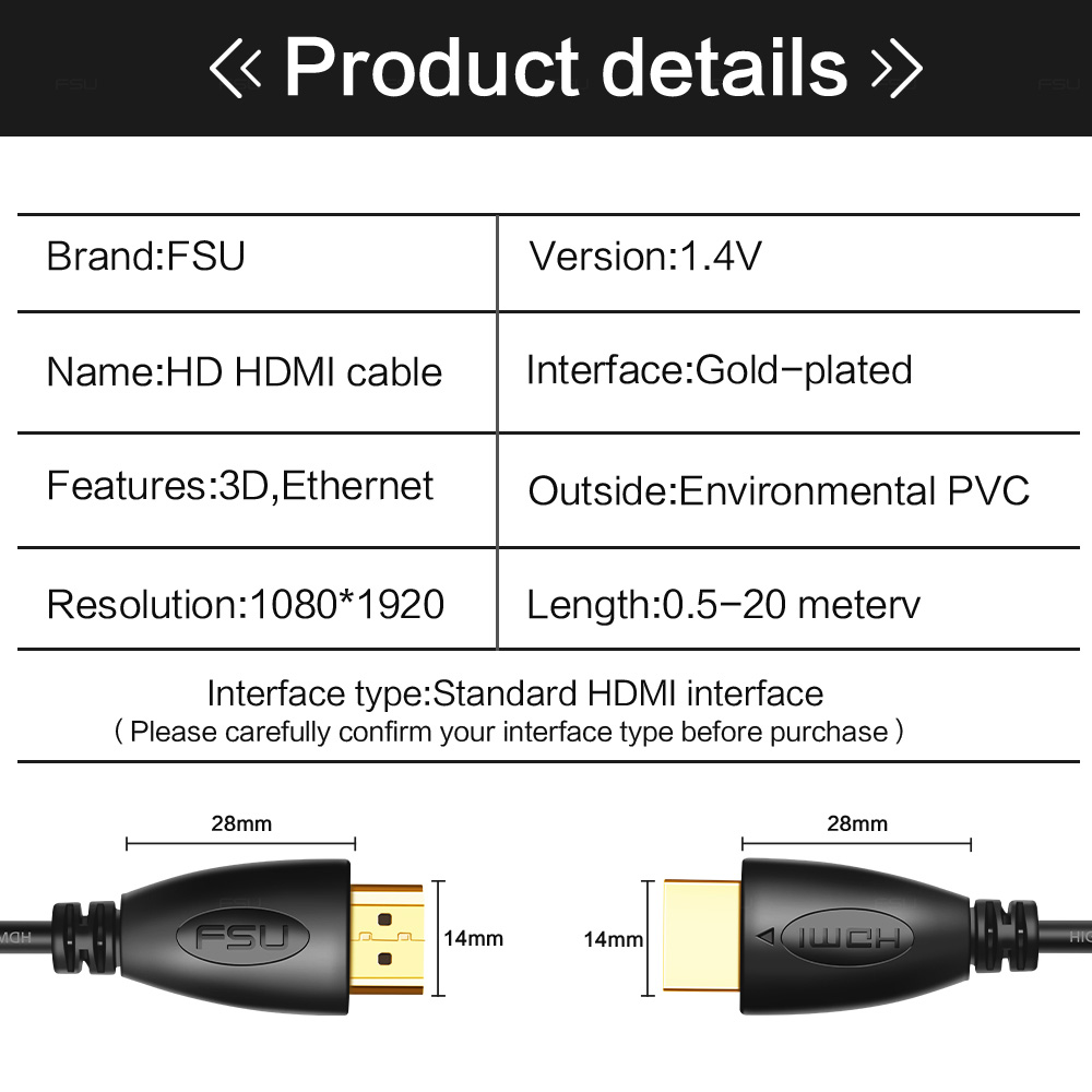 FSU 0.5m 1m 2m 3m 5m 8m HDMI-compatible Male To Male Cable Video Cables ...