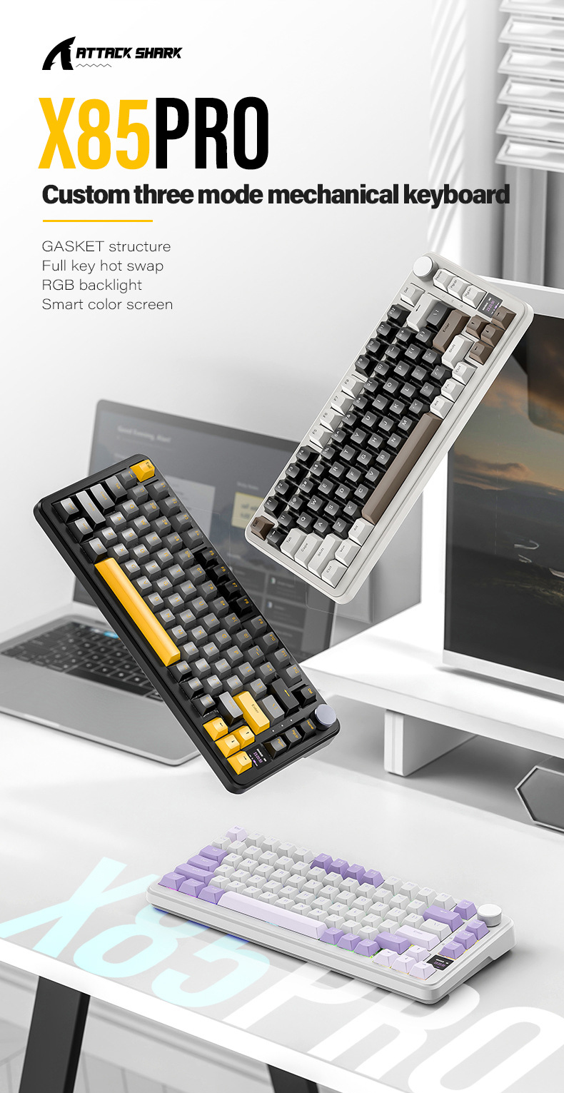 Attack Shark X85/X85PRO 3 Mode 2.4G/USB/Bluetooth Wireless Keyboard ...