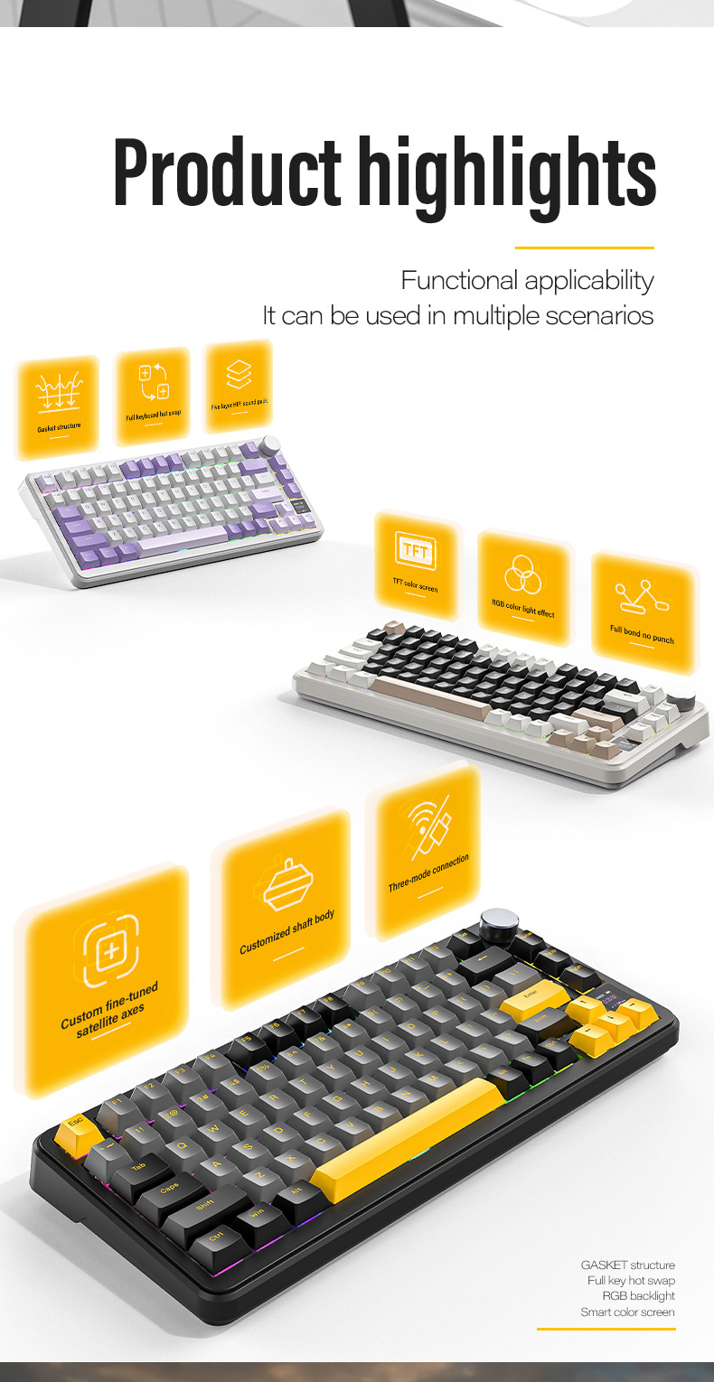 Attack Shark X85/X85PRO 3 Mode 2.4G/USB/Bluetooth Wireless Keyboard ...