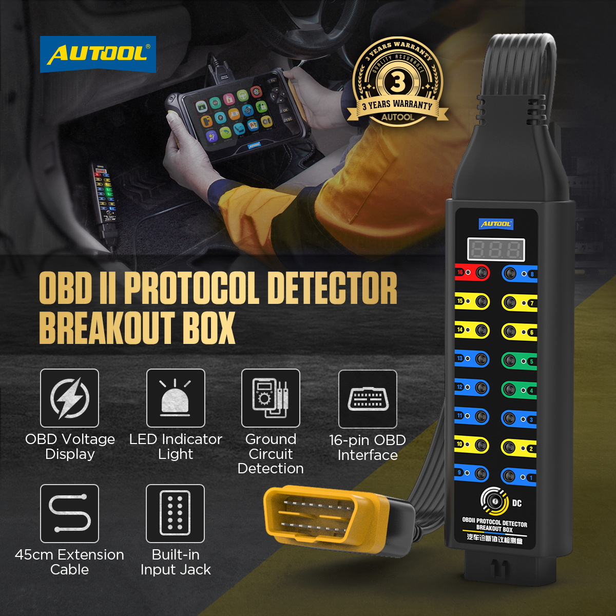 AUTOOL OBD Breakout Box Compatible With OBD2 Scanner / Multimeter Car ...
