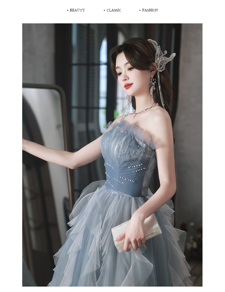 Korean Blue Puff Sleeve Elegant Fairy JS Prom Evening Ball Enchanted ...