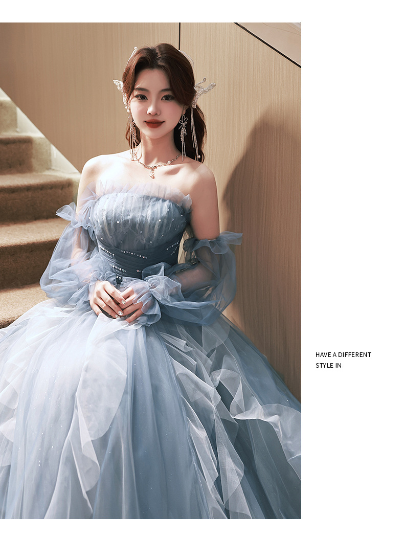 Korean Blue Puff Sleeve Elegant Fairy JS Prom Evening Ball Enchanted ...