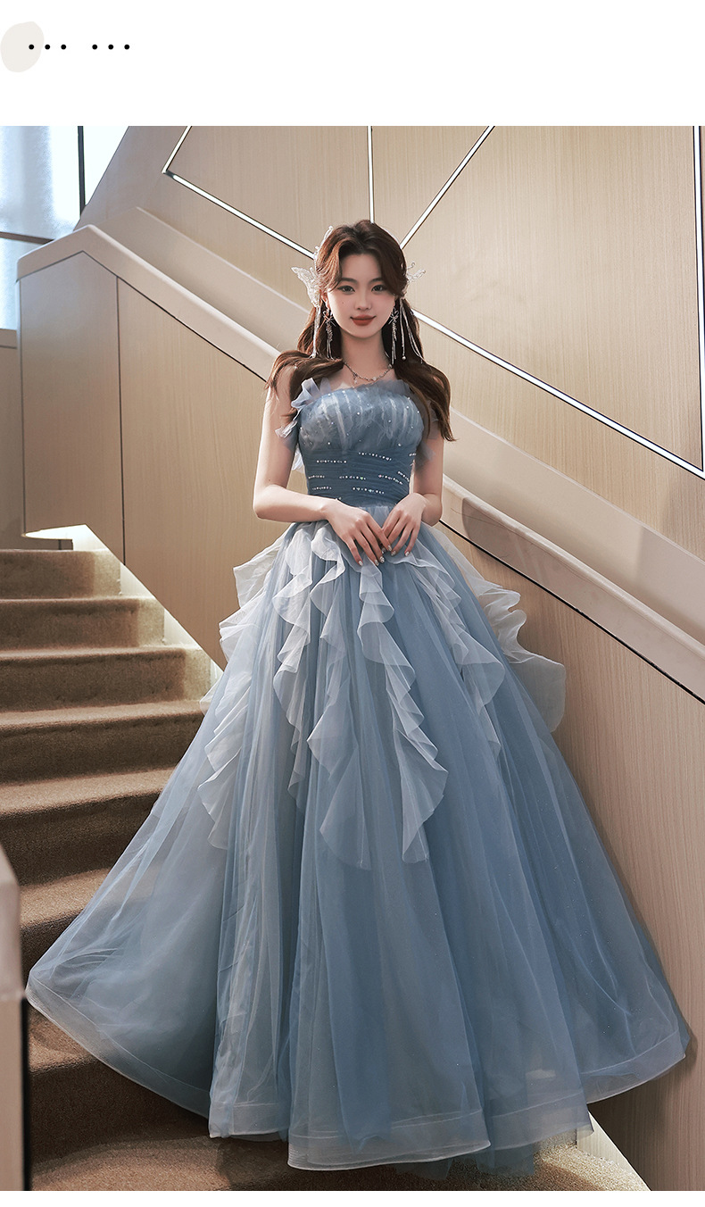 Korean Blue Puff Sleeve Elegant Fairy JS Prom Evening Ball Enchanted ...
