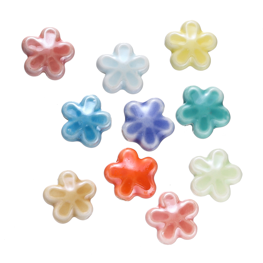 St. kunkka 2-10Pcs Ceramic Flower Beads 12mm Five-Petal Flower Beads ...