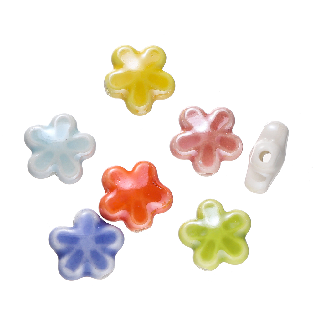 St. kunkka 2-10Pcs Ceramic Flower Beads 12mm Five-Petal Flower Beads ...