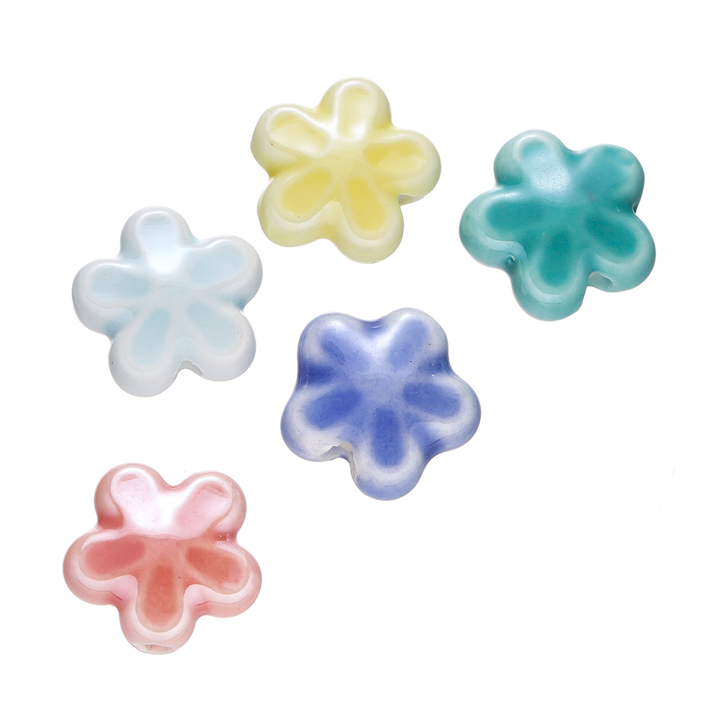 St. kunkka 2-10Pcs Ceramic Flower Beads 12mm Five-Petal Flower Beads ...