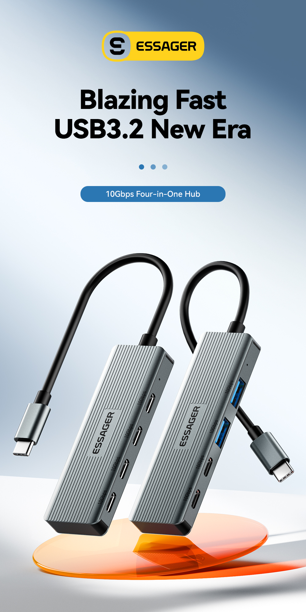 Essager 4-in-1 Hub Splitter Adapter 10Gbps High-Speed Transmission For ...