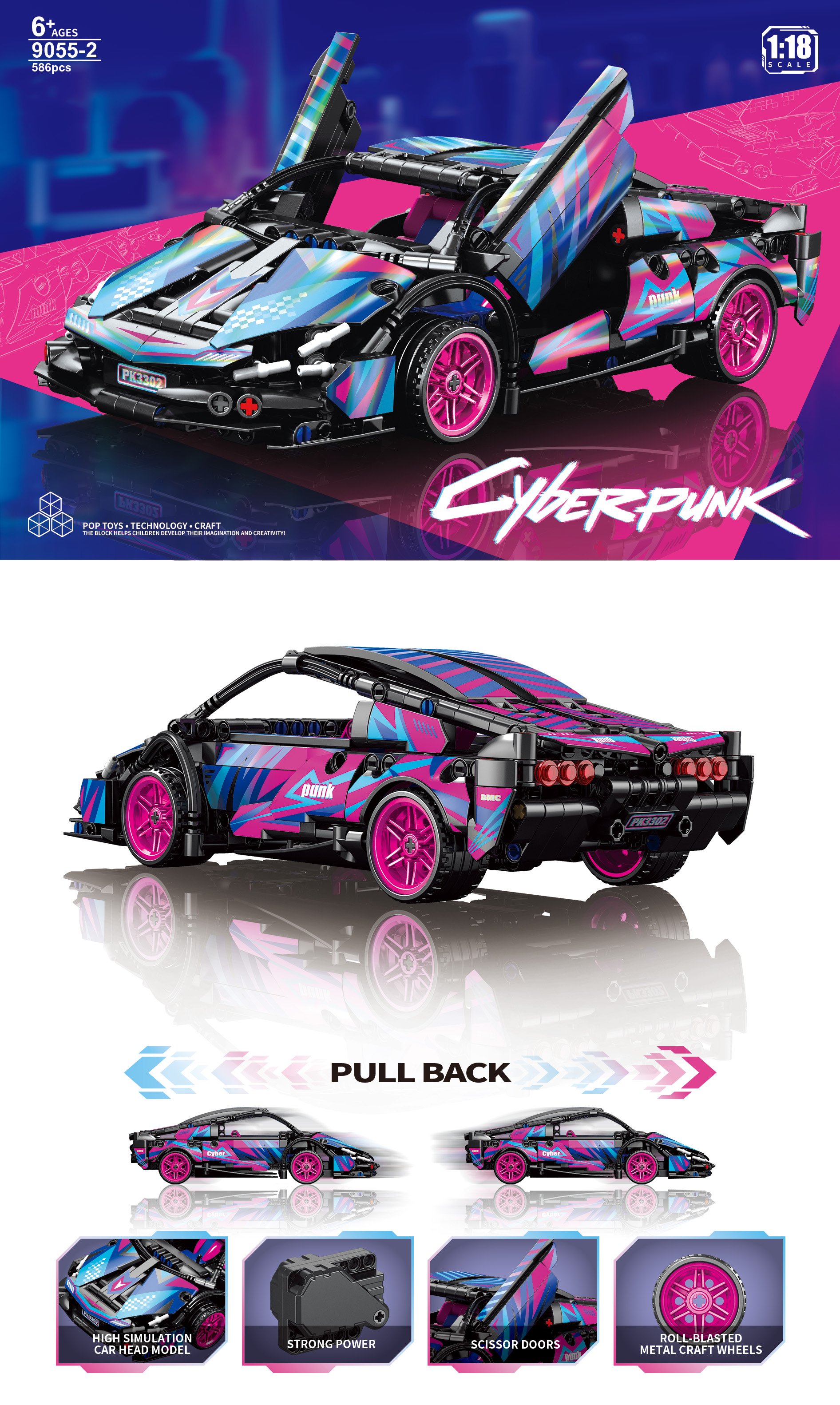 1:18 Compatible Building Blocks Racing Car Bricks Toys Big Size Model ...