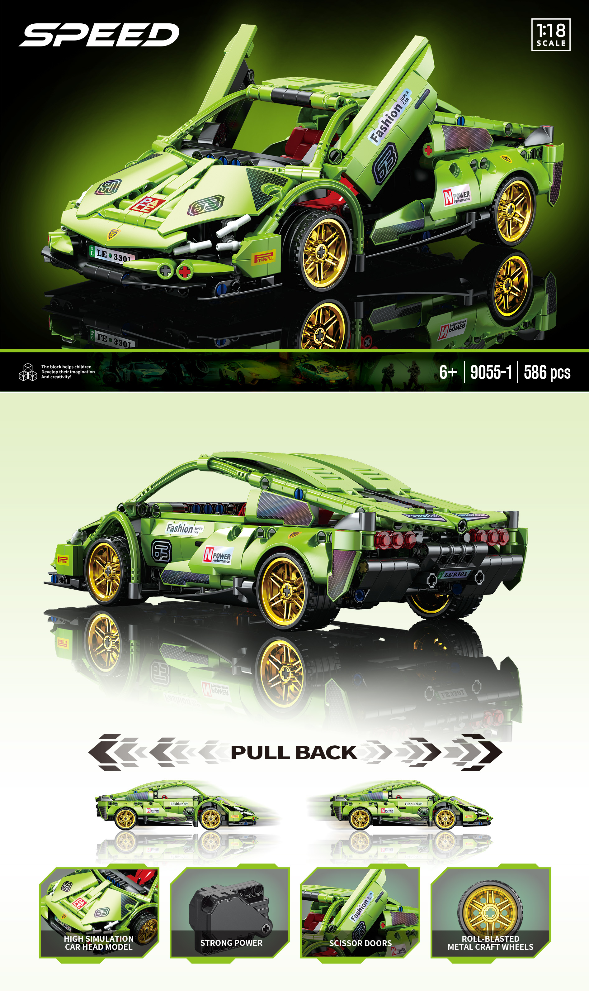 1:18 Compatible Building Blocks Racing Car Bricks Toys Big Size Model ...