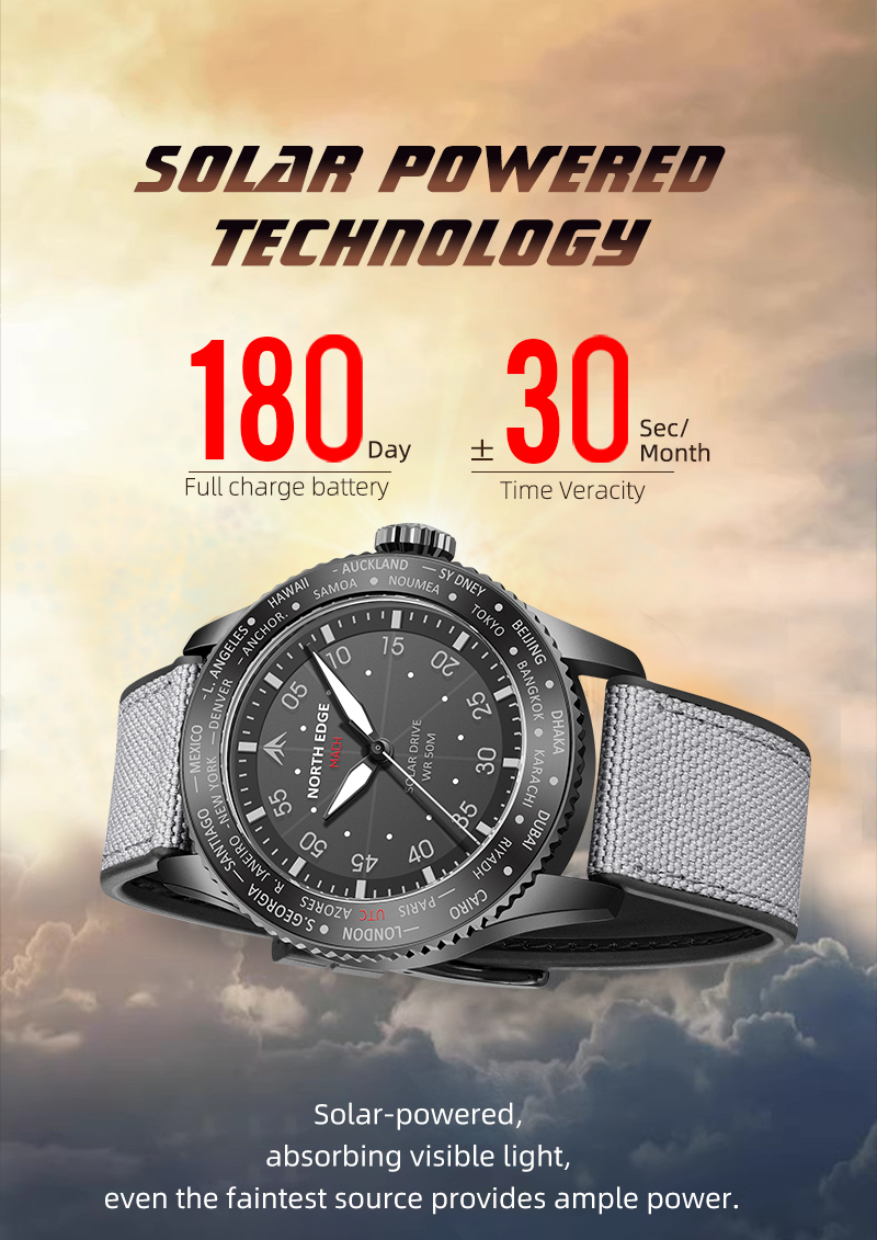 NORTH EDGE Mach Solar Rechargeable Stainless Steel Waterproof Men's ...