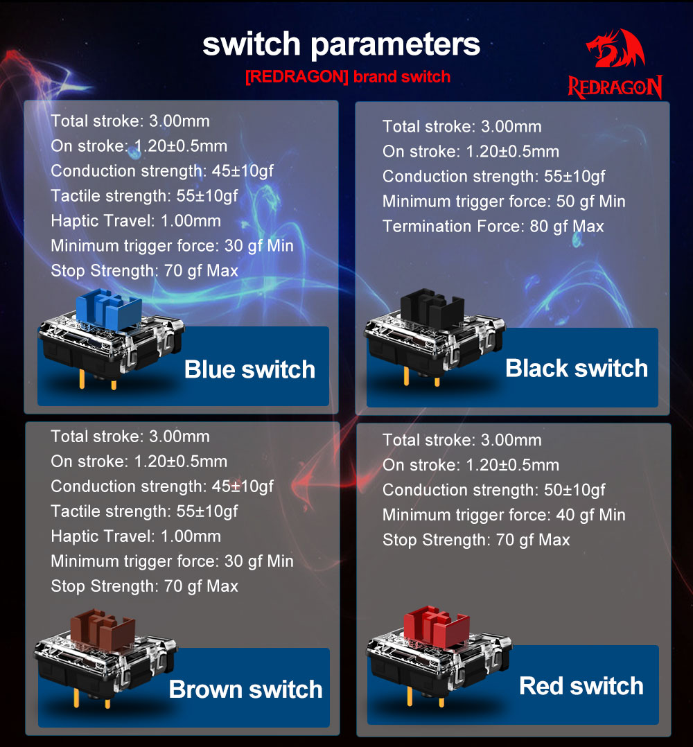 Redragon SMD RGB MX Low Profile switch 3Pin red black blue brown ...
