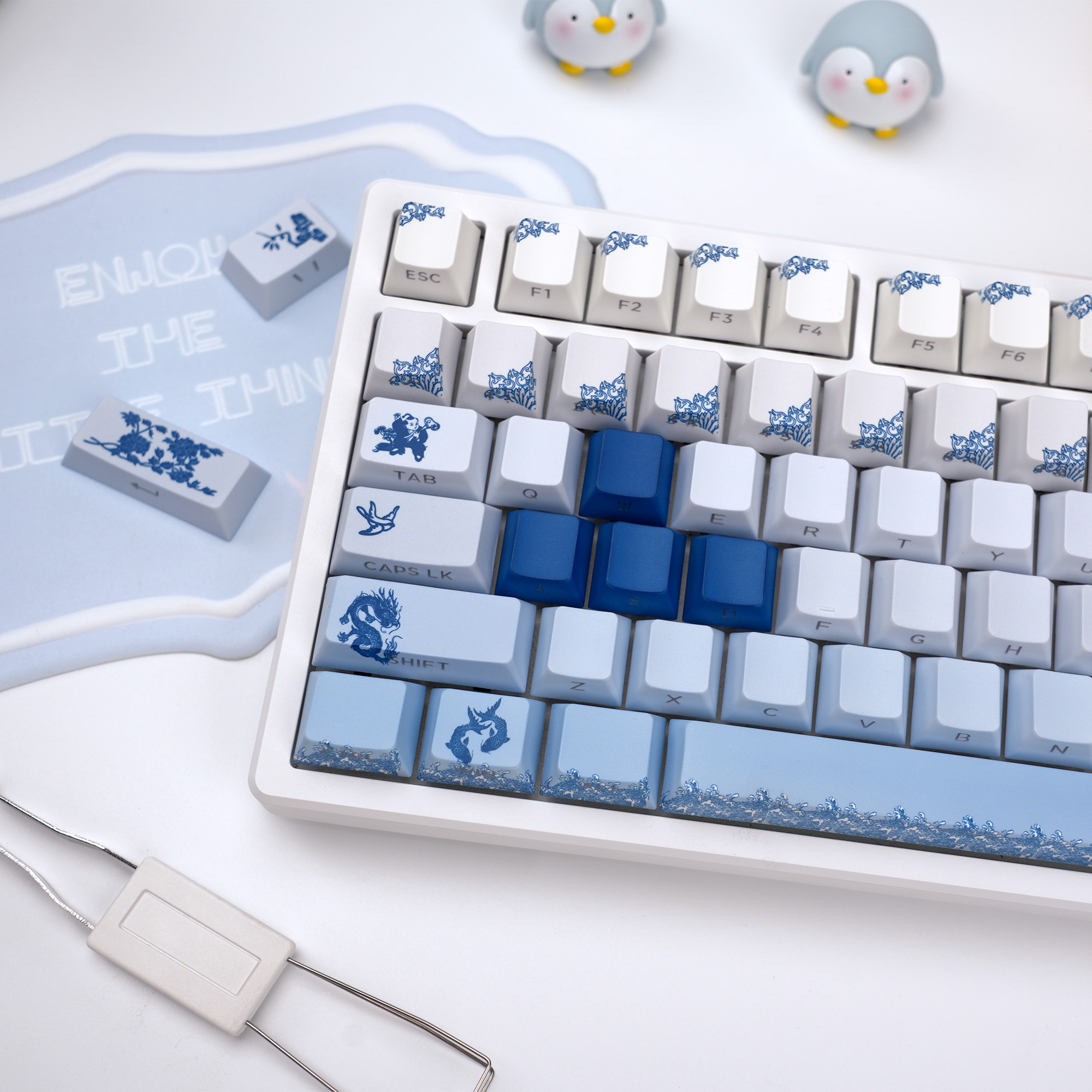 xvx Blue and white porcelain keycaps cherry PBT keycaps 136 keys ...