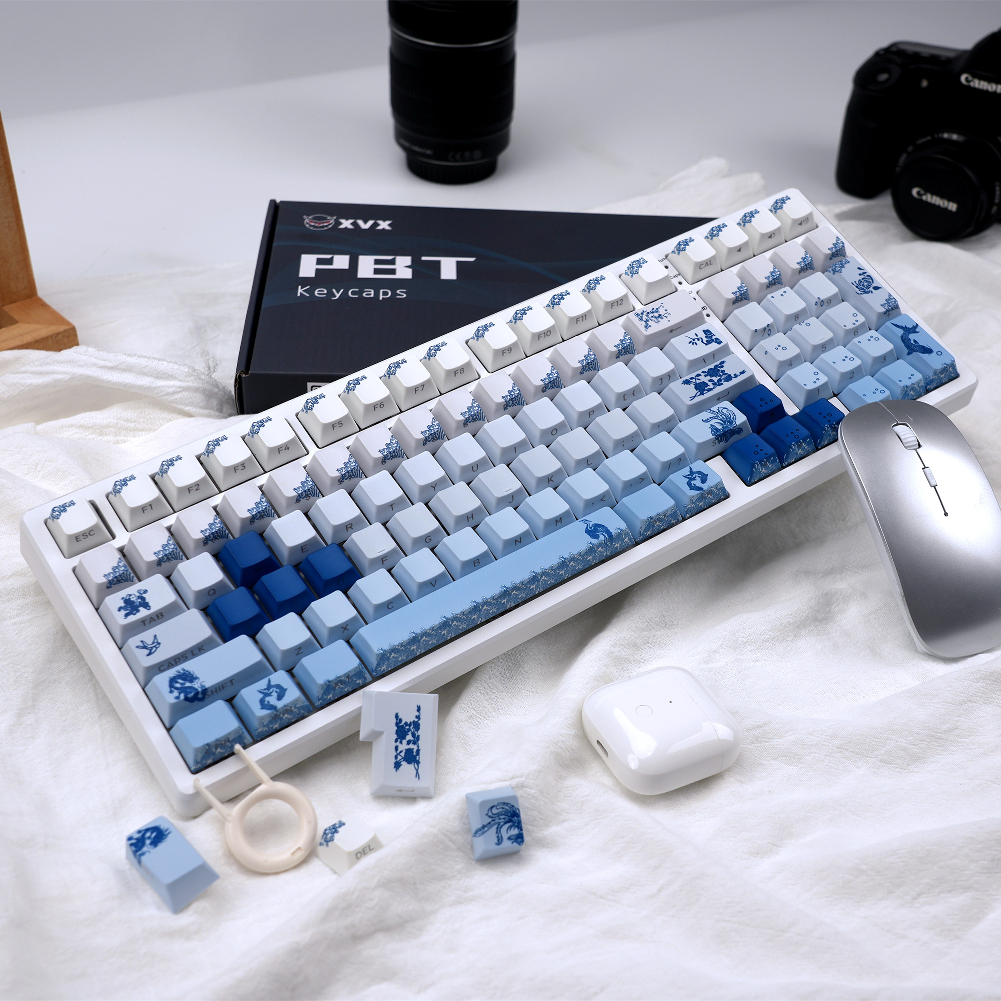 xvx Blue and white porcelain keycaps cherry PBT keycaps 136 keys ...
