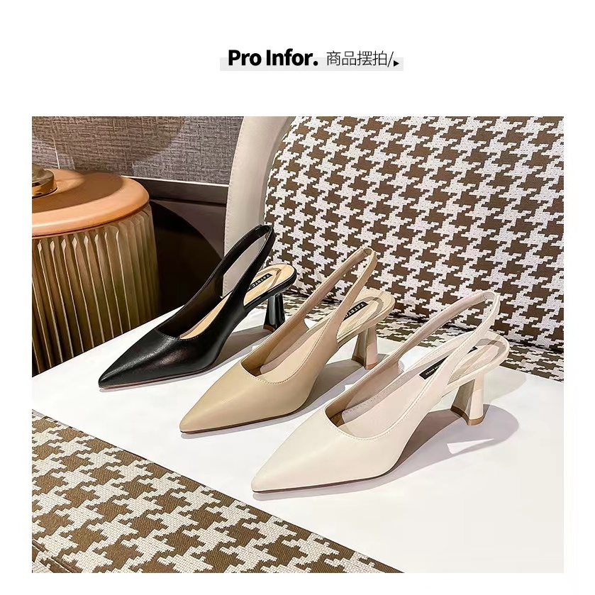 YR Korean High Heels Sandals Cone High Heels Leather Work Temperament ...