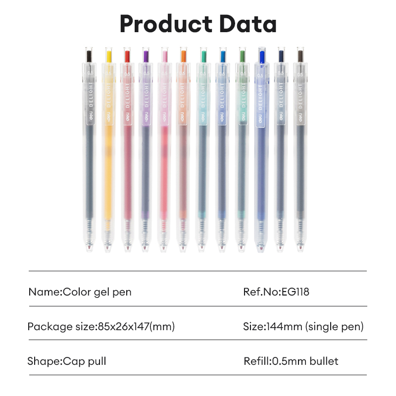 Deli 12 Color Press Gel Pen 0.5mm Bullet Ballpen Writing Pen For School ...