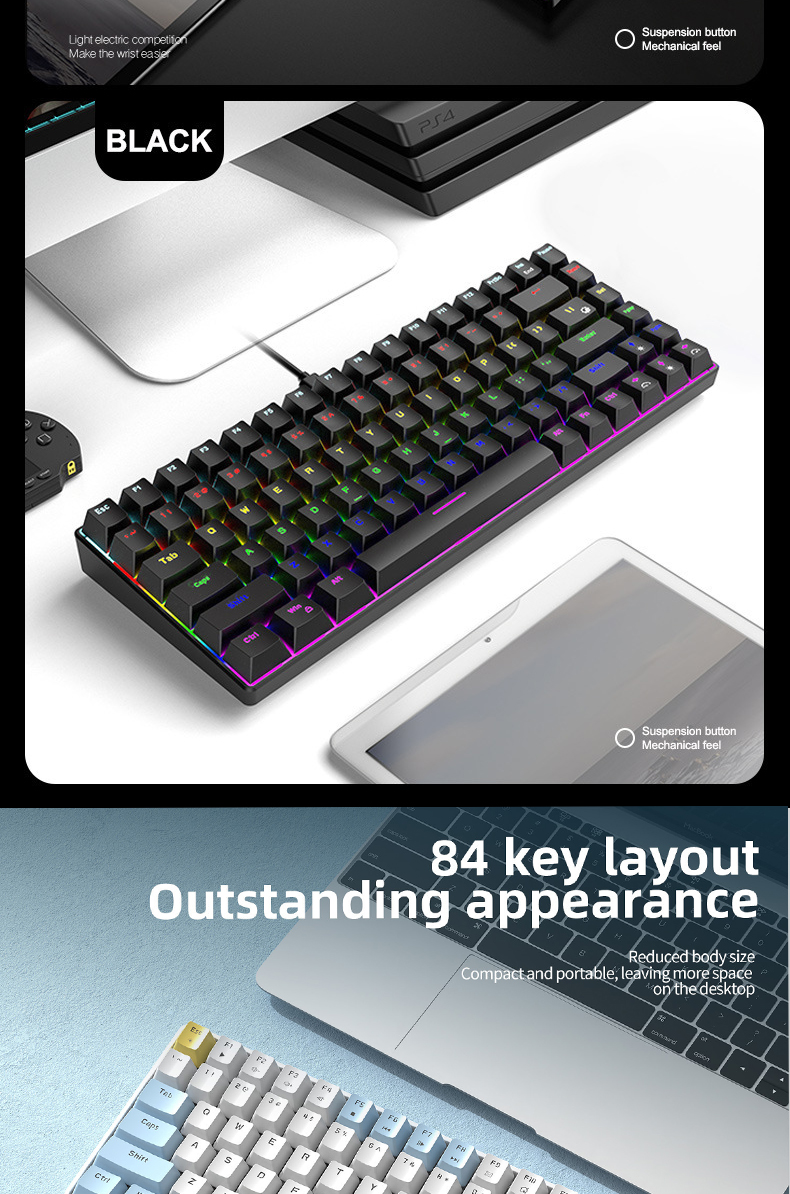 ZIYOULANG K84 Mechanical Keyboard Laptop Wired Work Game Luminous ...