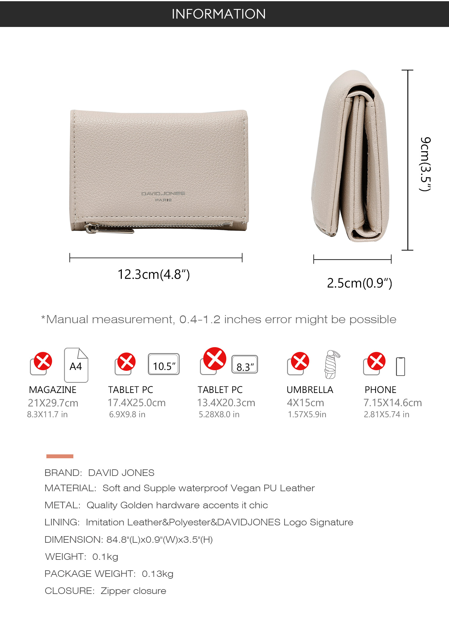 David Jones Paris Crocodile Pattern PU Leather Wallet Card Holder ...