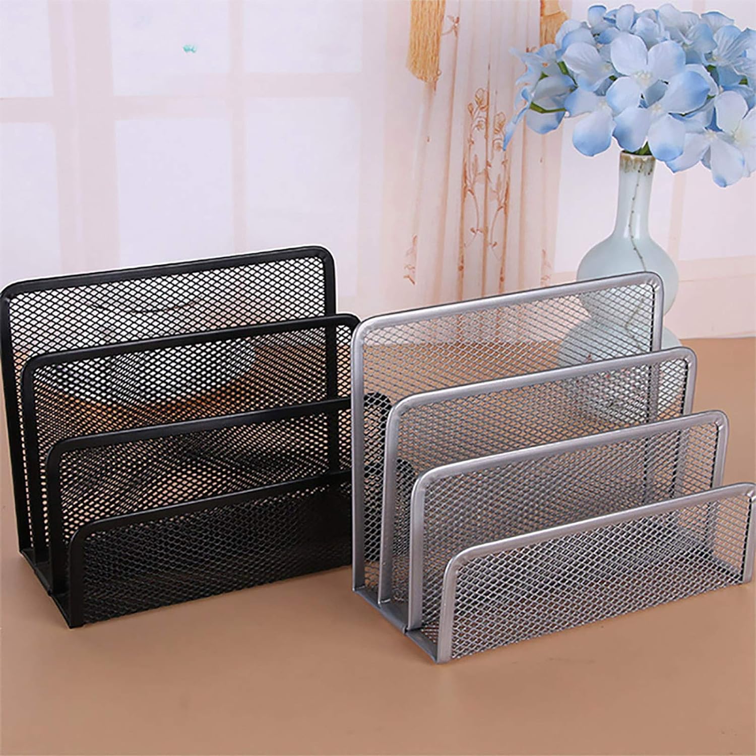 Desk Mail Organizer, File Holder Letter Sorter with 3 Vertical Upright ...
