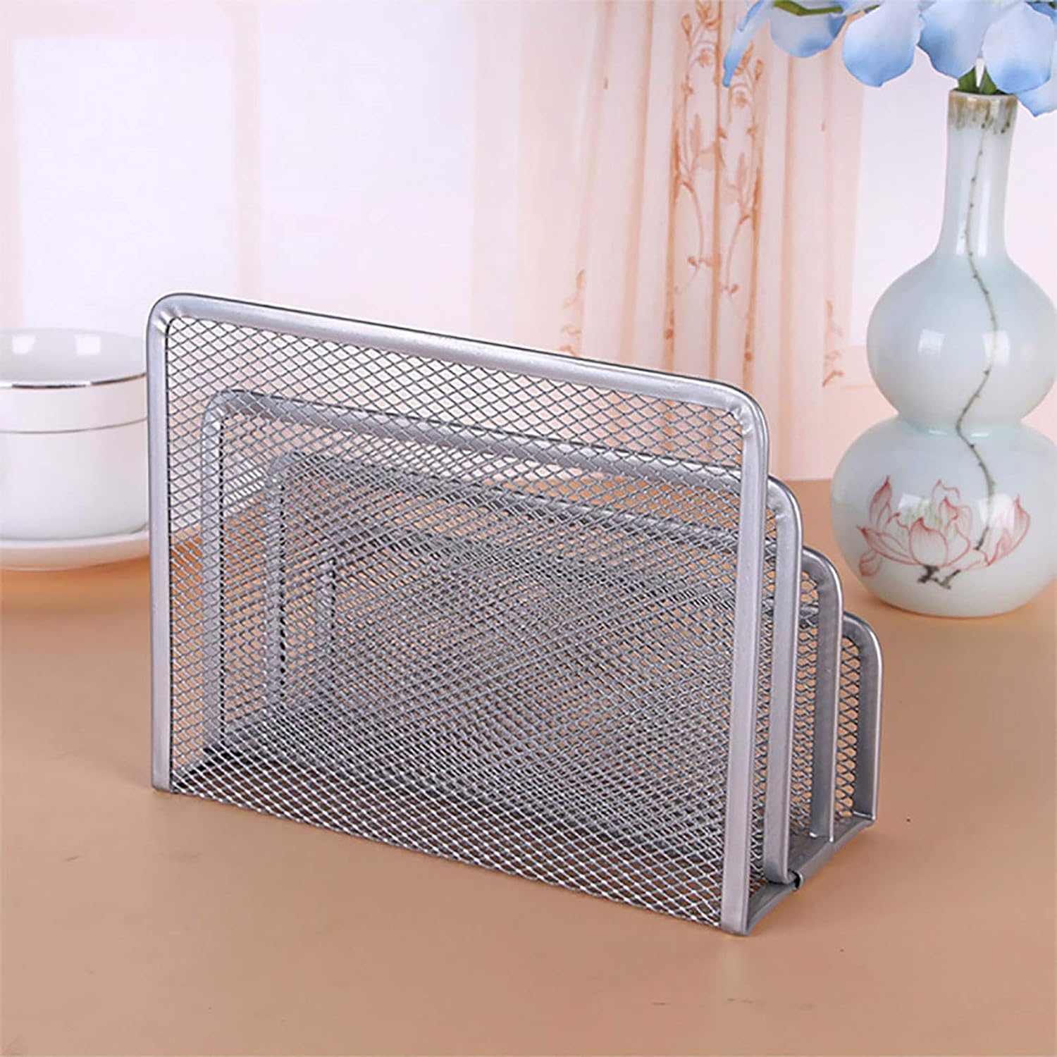 Desk Mail Organizer, File Holder Letter Sorter with 3 Vertical Upright ...