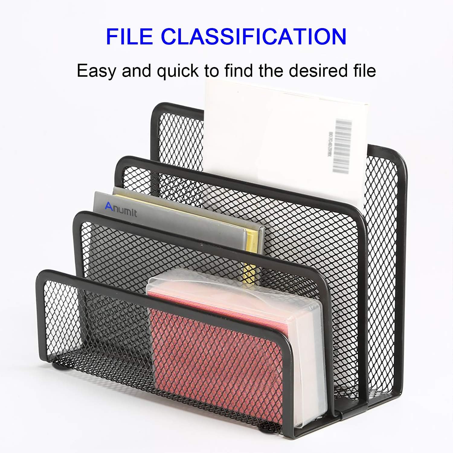 Desk Mail Organizer, File Holder Letter Sorter with 3 Vertical Upright ...