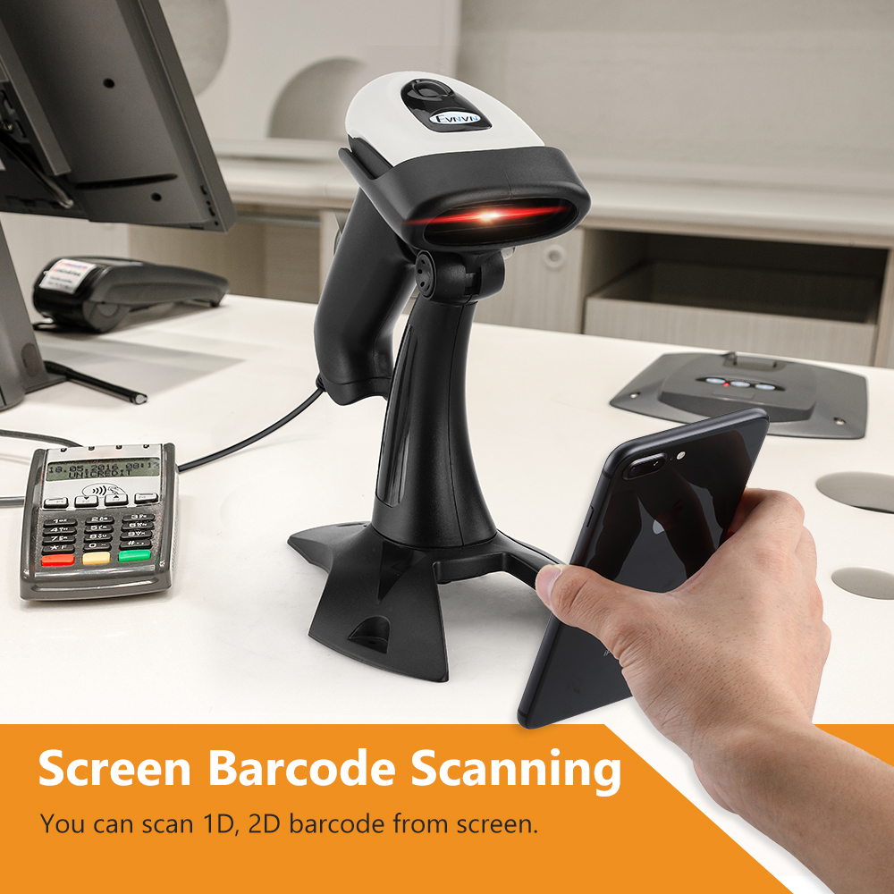Evnvn 2D Barcode Scanner USB Wired with Adjustable Stand Auto Sensing ...