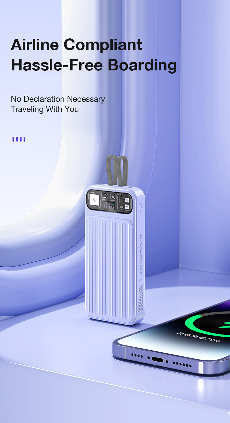 EYD JS29 20000mAh Power Bank Built in Cable Slim and Portable PD 22.5W ...
