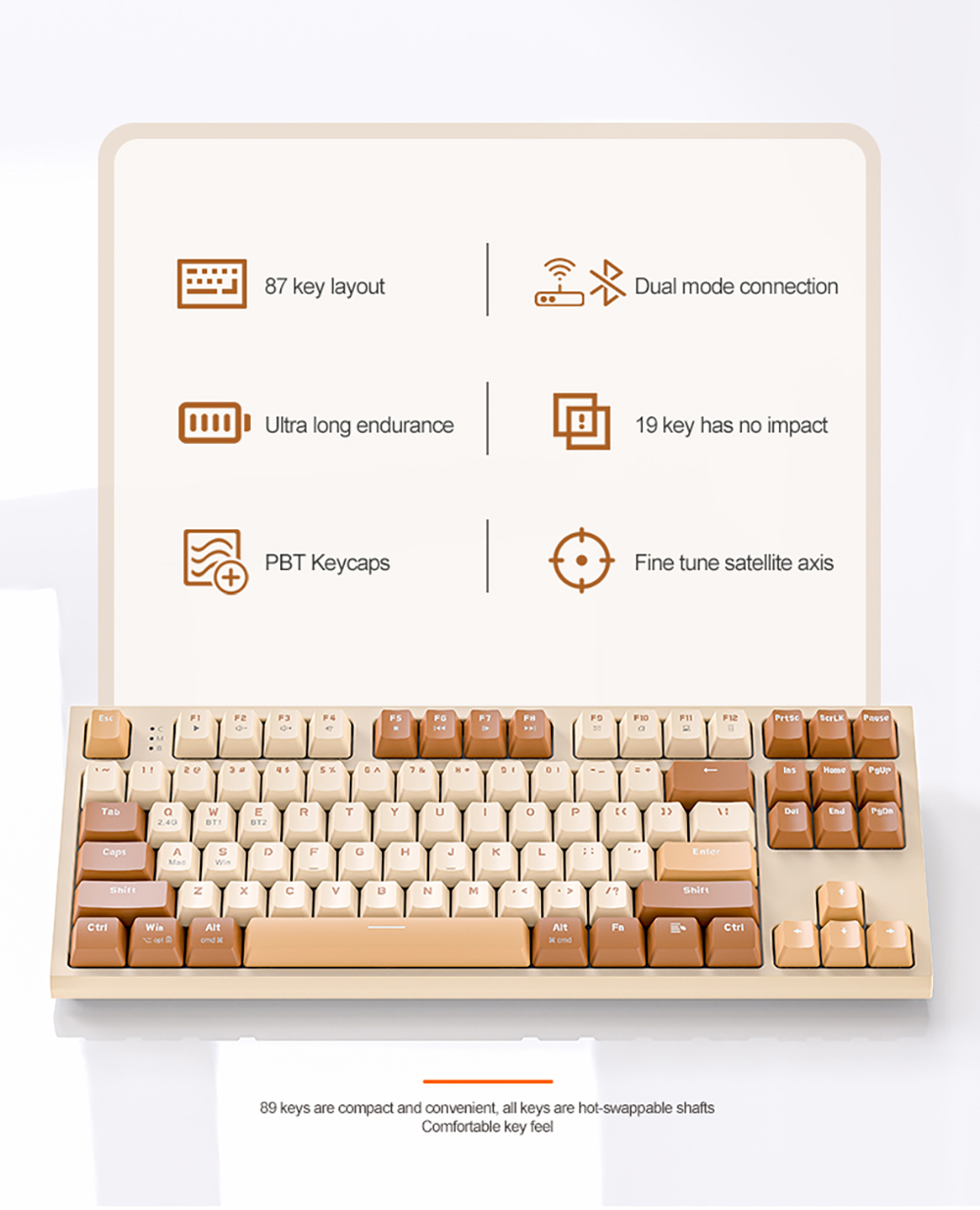 ZIYOULANG M88 Wireless 2.4G BT5.0 2-Mode Mechanical Keyboard E-Sports ...