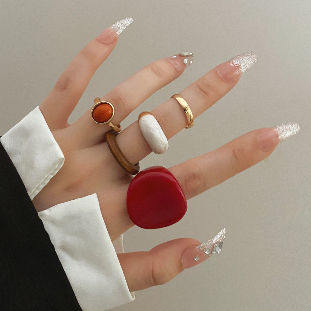 5-piece Set Exaggerated Unique Creative Red Wide-Faced Resin Ring Set ...