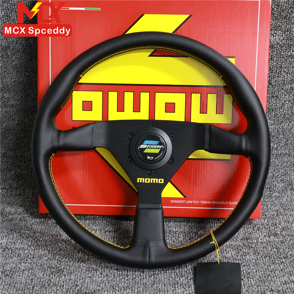 Spoon v1 Steering Wheel 14inch 350mm Sport Black Genuine Leather Drift Racing 3 spoke For CAR ...