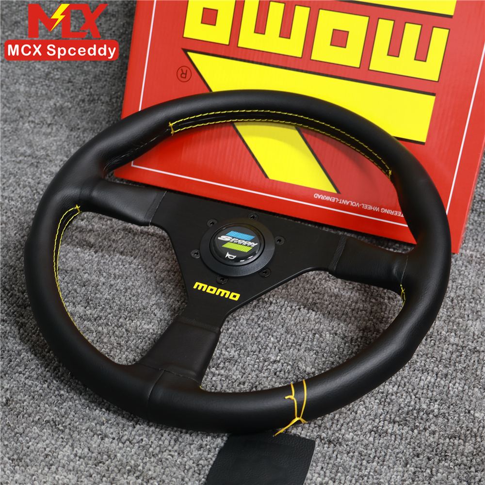 Spoon v1 Steering Wheel 14inch 350mm Sport Black Genuine Leather Drift Racing 3 spoke For CAR ...