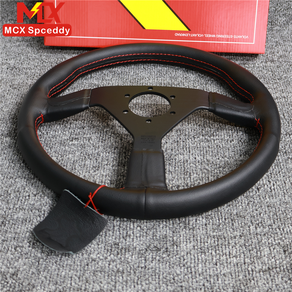 Spoon v1 Steering Wheel 14inch 350mm Sport Black Genuine Leather Drift Racing 3 spoke For CAR ...