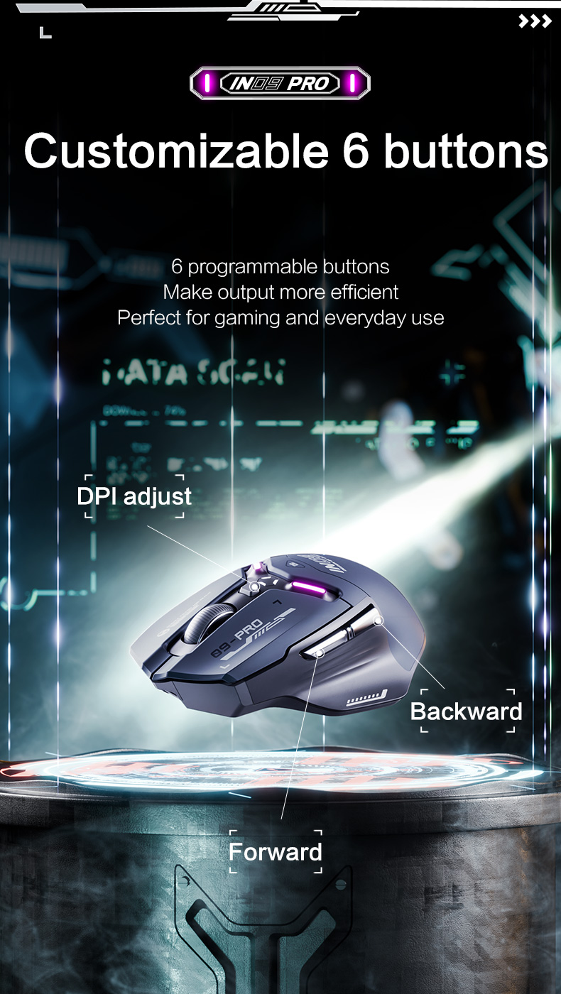 inphic IN9 pro Gaming Mouse Wireless/Wired/Bluetooth5.0 Tri-mode PAW3395 26000dpi 6-button ...
