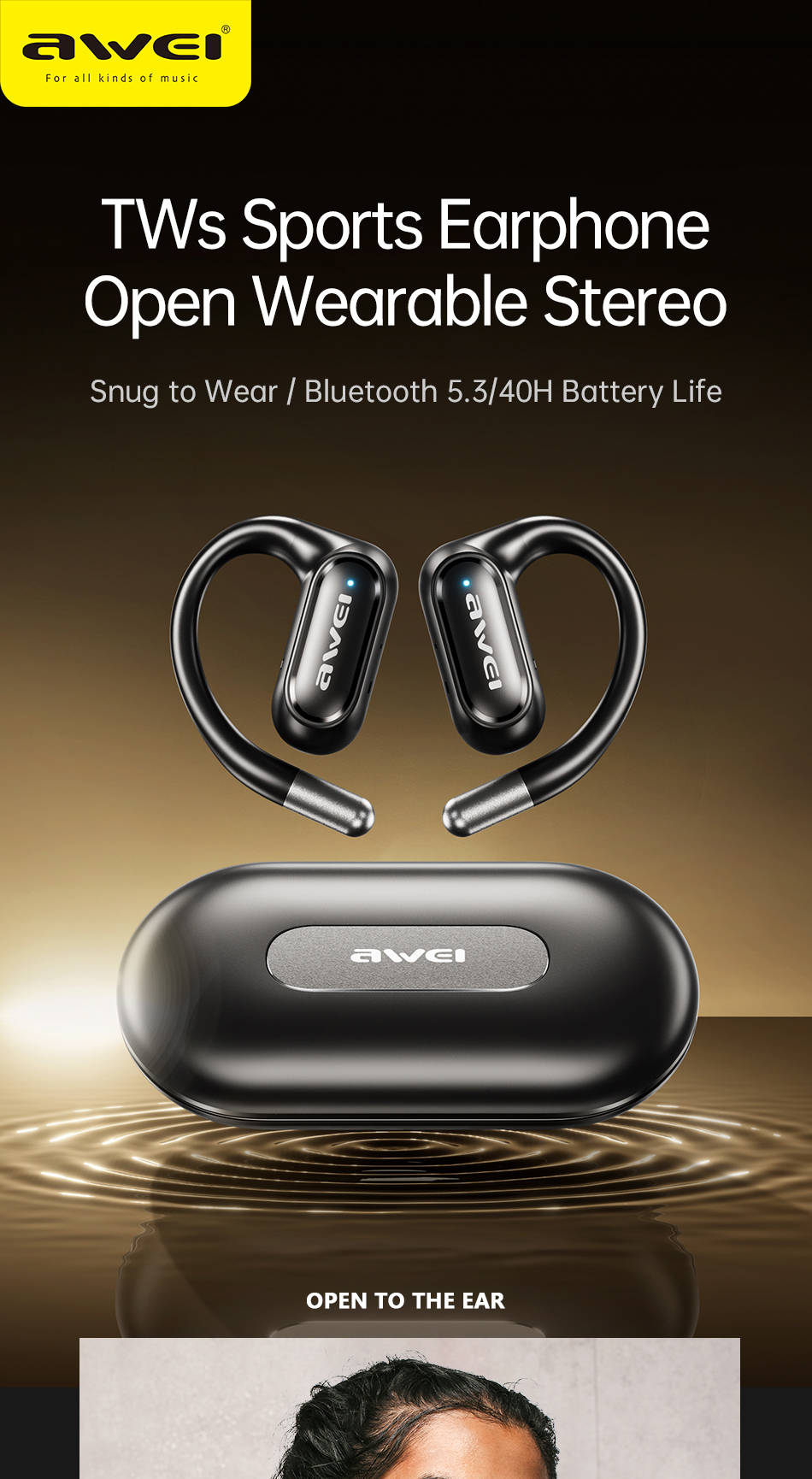 Awei OWS T93 Open Ear Earphone Dual Bass Wireless Earphones Bluetooth 5 ...