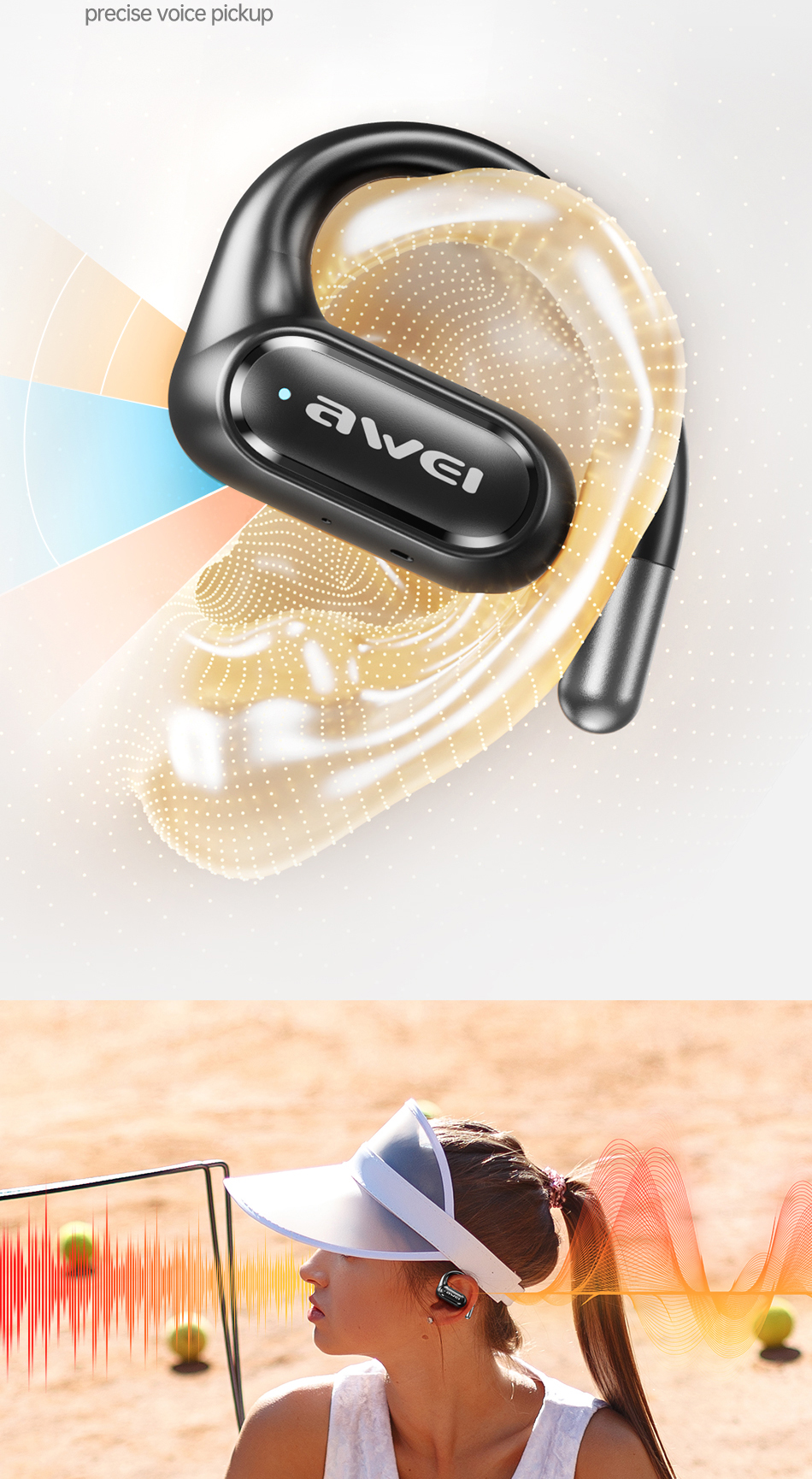 Awei OWS T93 Open Ear Earphone Dual Bass Wireless Earphones Bluetooth 5 ...