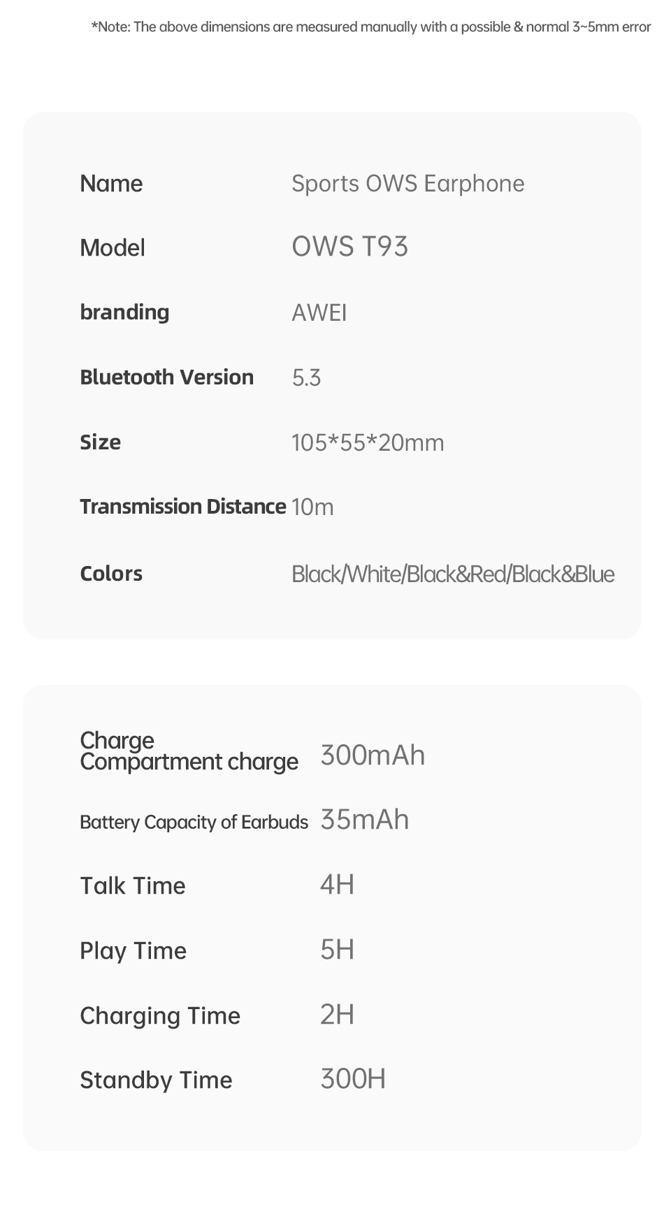 Awei OWS T93 Open Ear Earphone Dual Bass Wireless Earphones Bluetooth 5 ...