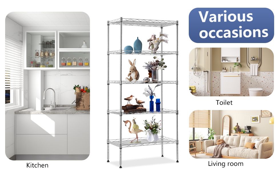 5-Tier Steel Shelving Kitchen Rack Organizer Metal Storage Rack Unit ...